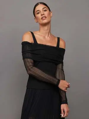 Carbon38 Mesh Off-shoulder Top