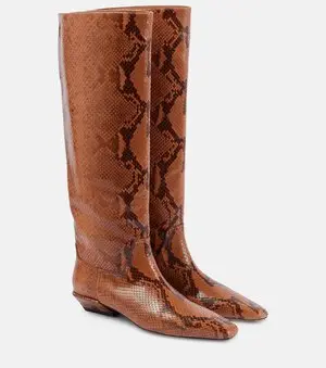 Paris Texas Bettina Snake-effect Knee-high Leather Boots - Brown