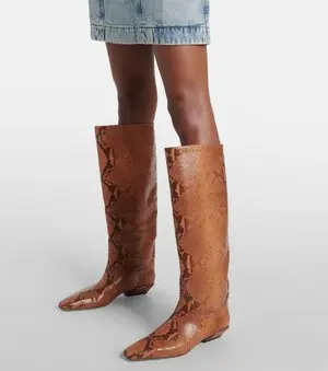 Paris Texas Bettina Snake-effect Knee-high Leather Boots - Brown