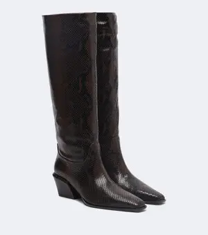 Paris Texas Bettina Snake-effect Knee-high Leather Boots - Brown