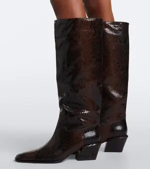 Paris Texas Bettina Snake-effect Knee-high Leather Boots - Brown