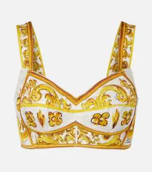 Dolce & Gabbana Majolica Poplin Crop Top - Yellow