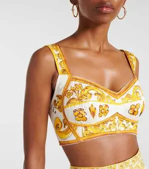Dolce & Gabbana Majolica Poplin Crop Top - Yellow