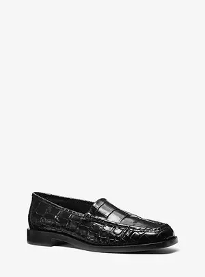 Michael Kors Carolyn Crocodile Embossed Leather Loafer - Black