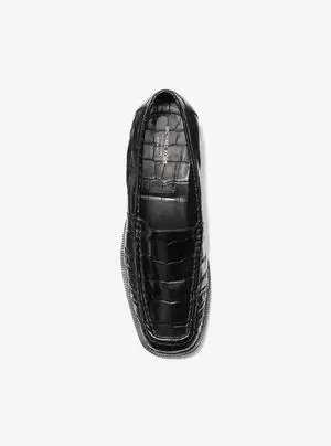 Michael Kors Carolyn Crocodile Embossed Leather Loafers - Black