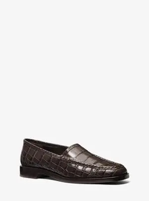 Michael Kors Carolyn Crocodile Embossed Leather Loafers - Brown