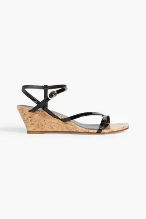 STUART WEITZMAN Oasis 50 Patent-leather Wedge Sandals - Black