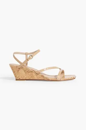 STUART WEITZMAN Oasis 50 Patent-leather Wedge Sandals - Sand