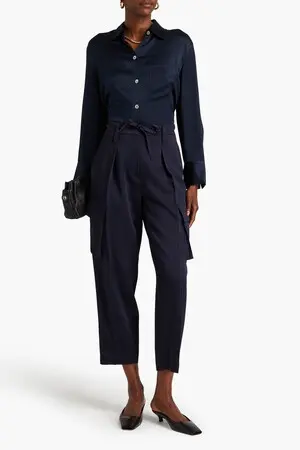 Brunello Cucinelli Cropped Bead-embellished Satin-crepe Cargo Pants