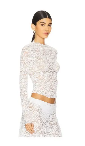 Lioness Hamptons Long Sleeve Lace Top - Porcelain