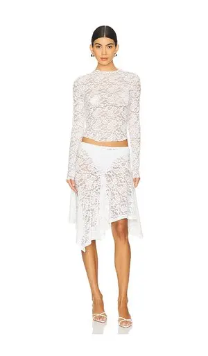 Lioness Hamptons Long Sleeve Lace Top - Porcelain