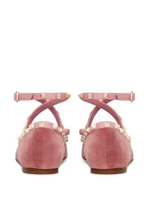 Valentino Garavani Rockstud Velvet Ballet Flats - Pink