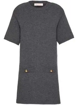 Valentino Garavani Wool Mini Dress With Decorative Buttons - Grey