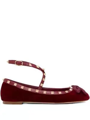 Valentino Garavani Rockstud Velvet Ballet Flats - Red