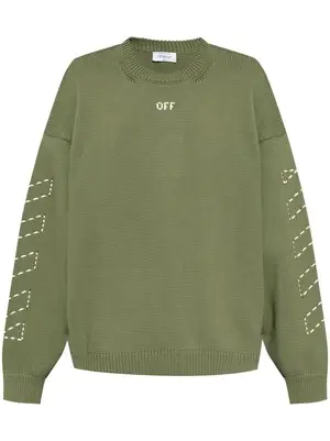 Off-White Embroidered-logo Knitted Jumper - Green