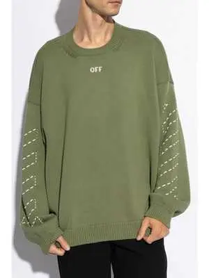 Off-White Embroidered-logo Knitted Jumper - Green