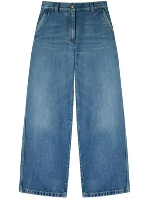 Palm Angels Bear Appliqué Wide Leg Jeans