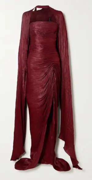 Unknown Marmar Halim Strapless Plissé Silk-satin Gown With Cape