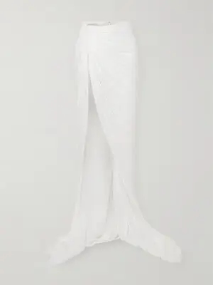 MARMAR HALIM Gathered Plissé Silk-satin Maxi Skirt