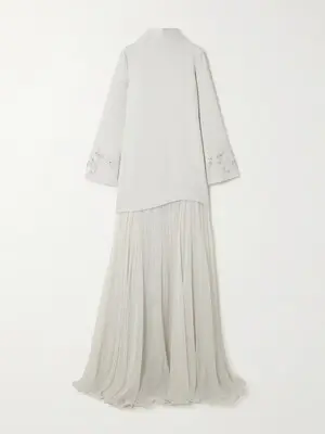 MARMAR HALIM Layered Embellished Crepe And Plissé-georgette Gown