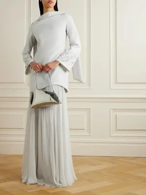 MARMAR HALIM Layered Embellished Crepe And Plissé-georgette Gown