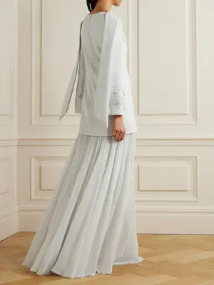 MARMAR HALIM Layered Embellished Crepe And Plissé-georgette Gown