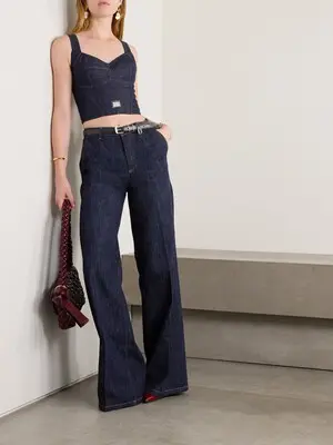 Dolce & Gabbana Picot-trimmed Denim Bustier Top