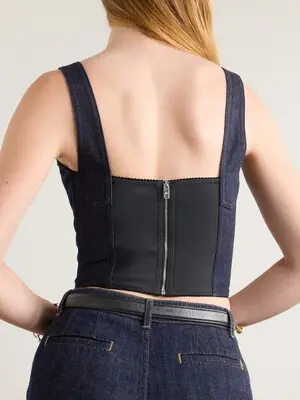 Dolce & Gabbana Picot-trimmed Denim Bustier Top