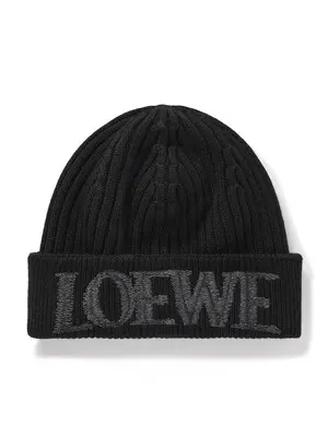 Loewe Logo-embroidered Ribbed Wool Beanie