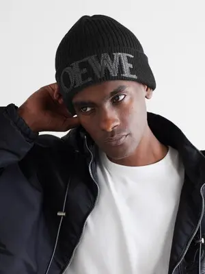Loewe Logo-embroidered Ribbed Wool Beanie