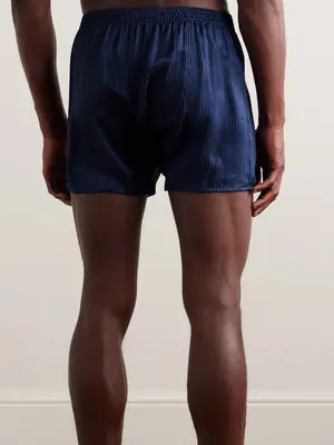 Derek Rose Woburn 8 Striped Silk-satin Boxer Shorts - Blue