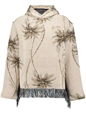 Amiri Palm Graphic Print Hoodie With Fringe Detailing