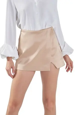 Endless Rose Faux Wrap Satin Skort - Beige