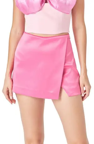 Endless Rose Faux Wrap Satin Skort - Pink