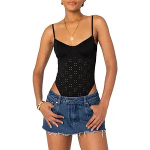 EDIKTED Raven Eyelet Embroidered Bodysuit