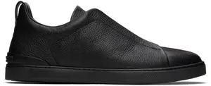 Zegna Black Deerskin Triple Stitch Sneakers