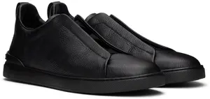 Zegna Black Deerskin Triple Stitch Sneakers