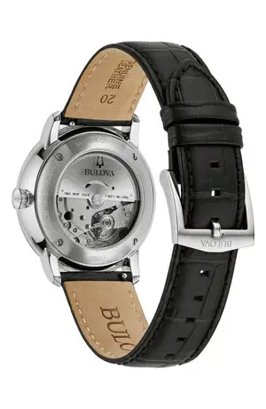 Bulova Hudson Leather Strap Watch - Silverone