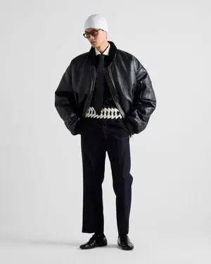 Prada Nappa Leather And Shearling Oversized Bomber Jacket