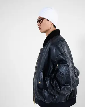 Prada Nappa Leather And Shearling Oversized Bomber Jacket