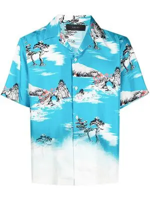 Amiri Faded Aloha Silk Shirt - Cyan Blue