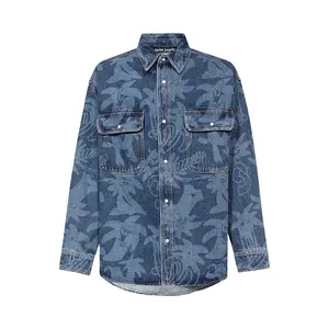 Palm Angels Palmity Laser Print Denim Shirt 'light - Blue