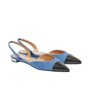 AQUAZZURA Milanese Leather-trimmed Slingback Flats - Blue