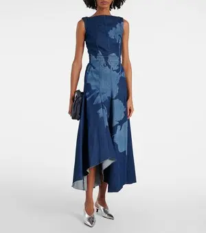 Erdem Printed Floral Denim Midi Dress