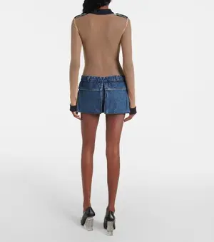 Coperni Illusion Tulle And Denim Minidress - Beige