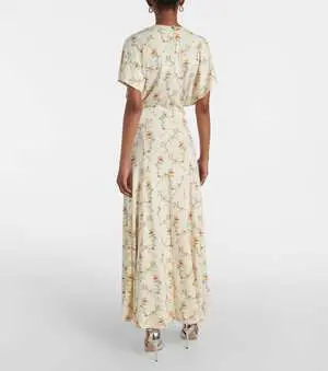 Rabanne Floral Gathered Midi Dress - Beige