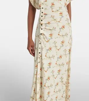 Rabanne Floral Gathered Midi Dress - Beige