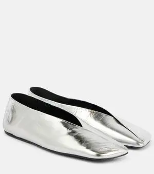 JIL SANDER Metallic Leather Ballerina Flats - Silver
