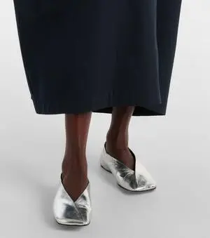 JIL SANDER Metallic Leather Ballerina Flats