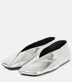 JIL SANDER Metallic Leather Ballerina Flats